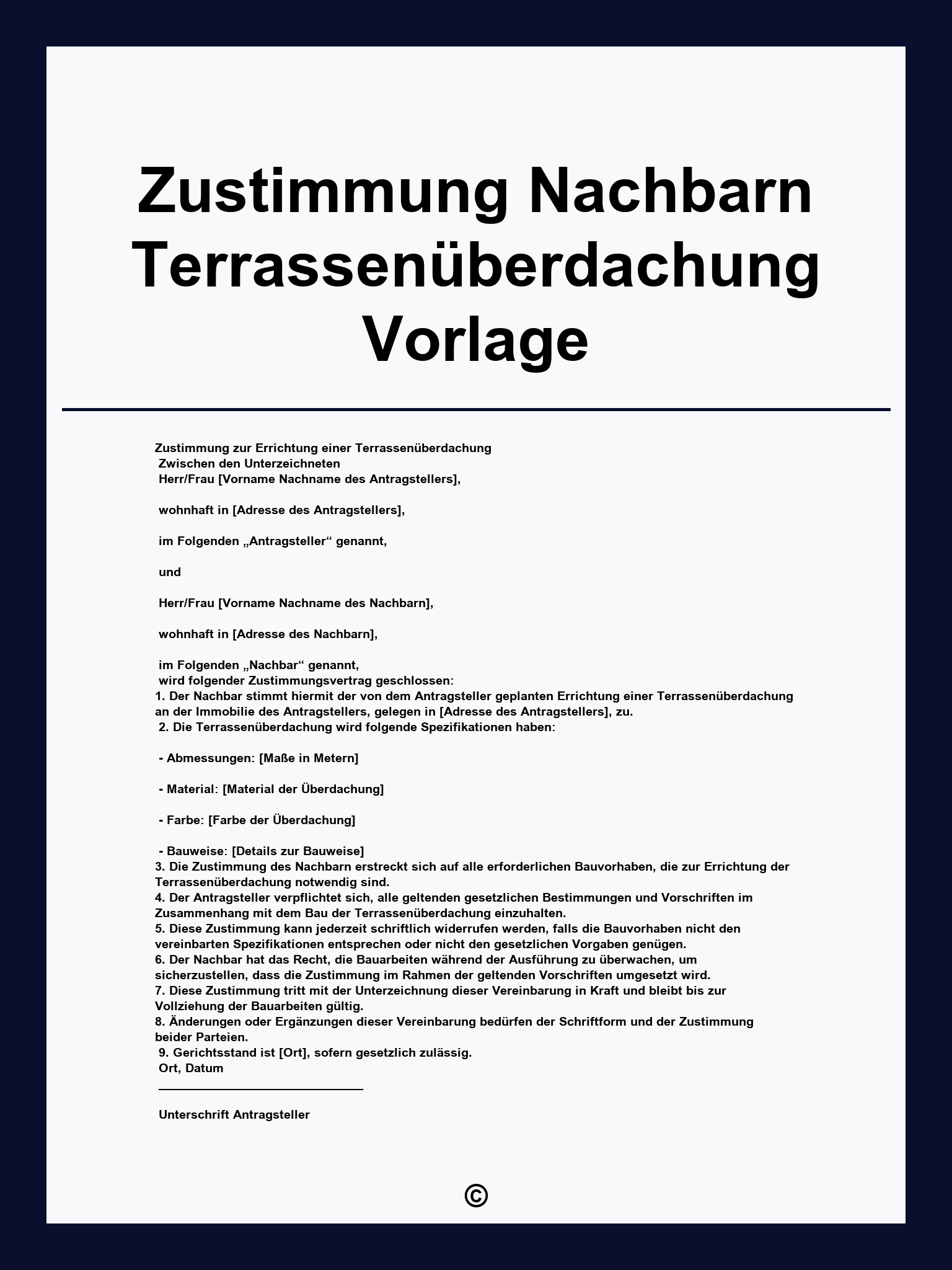 Zustimmung Nachbarn Terrassenüberdachung Vorlage